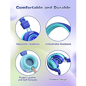 Link Dream Kids Bluetooth Headphones with Microphone for School On-Ear Headphone Toddler Children Wireless Headphone Headset with LED Lights Compatible with Cellphone/Computer/Tablet/iPad (Blue)