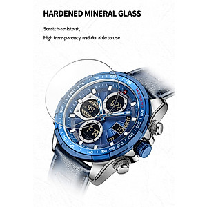 AIMES Men Military Digital Watches Stylish Casual Analog Quartz Waterproof Watch Sport Multifunction Leather Wristwatch Business Dress Wrist Watch for Men