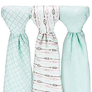 Muslin Baby Swaddle Blankets, Large (3 Pack) Mint Blue and White Collection