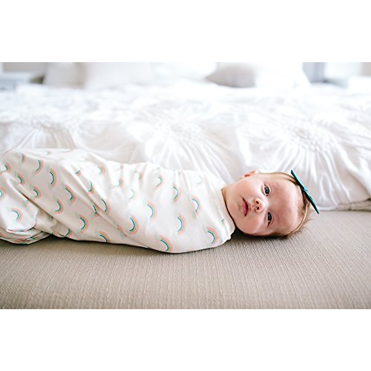 Copper Pearl Large Premium Knit Baby Swaddle Receiving Blanket Rainbows Daydream