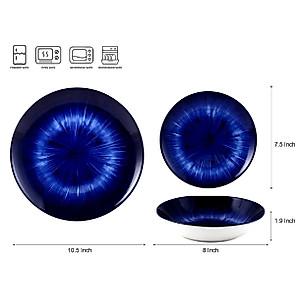 Bestone 12 Piece Round Kitchen Dinnerware Set,Plates and Bowls sets,Dishes, Plates, Bowls, Dish Set，Plates and Bowls,Service for 4, Chip Resistant Porcelain (Dark Blue)