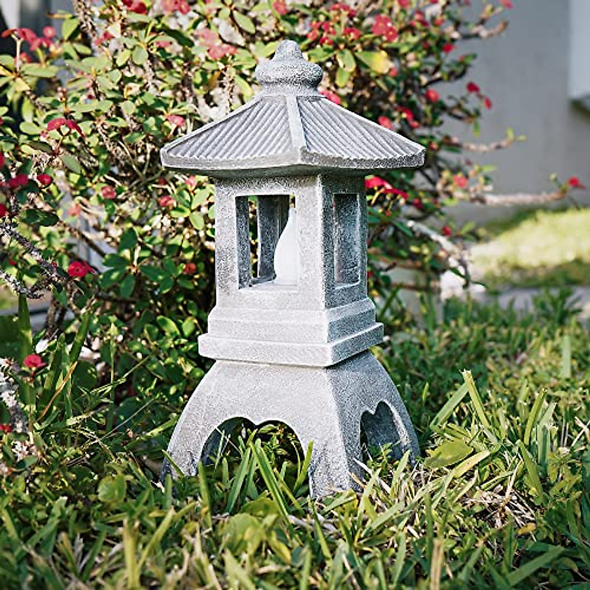 VP Home Pagoda Garden Statues Outdoor, Solar Powered Statue Japanese Garden Decor, Outdoor Zen Garden Lantern, Flickering LED Garden Light (Tranquil Pagoda)