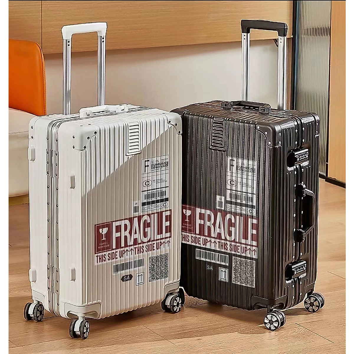 Carry On Luggage Suitcase with Wheels 2-Piece Luggage Sets 20" Carry-On and 14" Small Bag Lightweight Carrying Bag Potable Make up Travel Case - Ivory