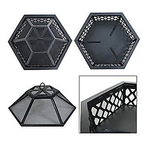 LEAYAN Garden Fire Pit Grill Bowl Grill Barbecue Rack Outdoor Fire Pits Portable Metal Fire Pit Hexagon Design Fireplace Stove with Mesh Screen Cover Fireplace Stove Wood Burning