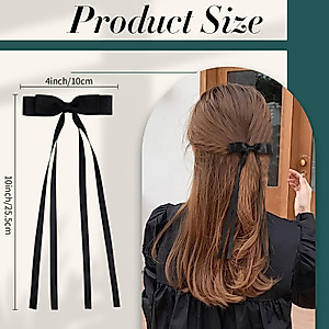 VOBOBE 2PCS Hair Bows for Women Girls, Tassel Ribbon Bowknot Hair Clips Barrettes for Girl with Small Long Tail Solid Satin Hair Accessories (Black-Glitter)