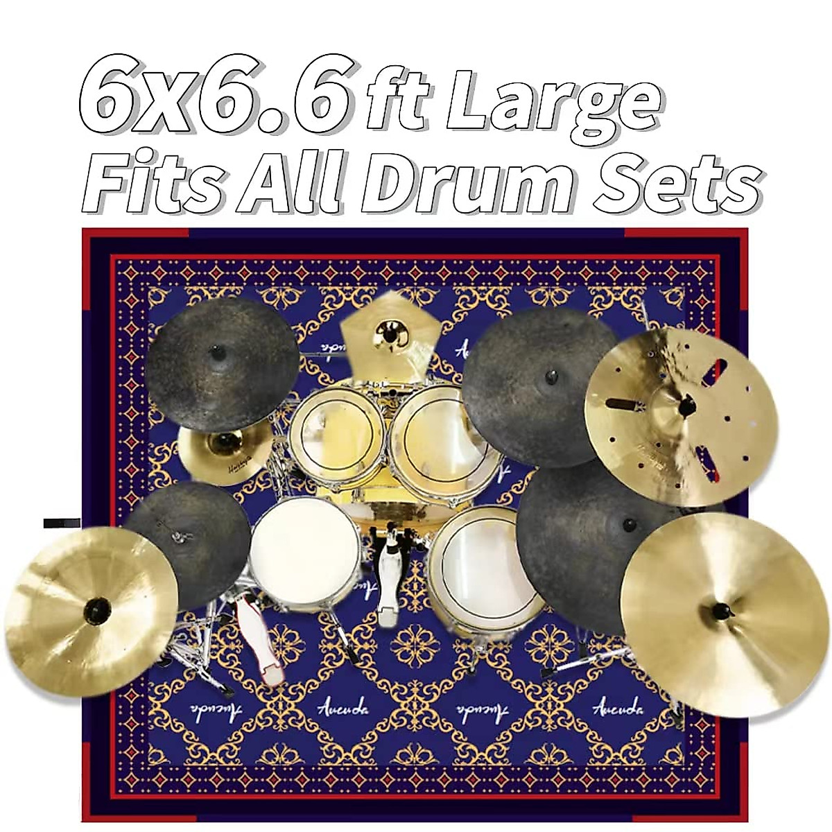 Aucuda Drum Rug 6x6.6 ft Drum Mat Outdoor, Tightly Woven Fabric Cool Drum Set Carpet with Non-Slip Grip Bottom, Electric Drum Accessories for Bedroom, Studio, Apartment, Soundproof, Starry Blue.