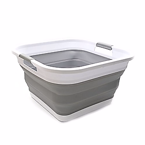 SAMMART 32L Collapsible Plastic Laundry Basket - Square Tub/Basket - Foldable Storage Container/Organizer - Portable Washing Tub - Space Saving Laundry Hamper (1, Grey)