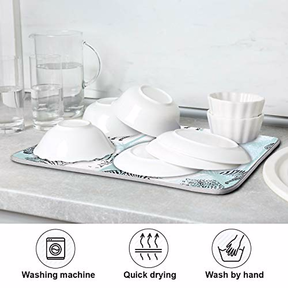 Tropical Leopards Tiger Lion Zebra Dish Drying Mat 24"x18" Absorbent Machine Washable Hanging Fast Dry Pad Dish Protective Mat for Kitchen Countertop Heat Resistant Dinner Table Mat