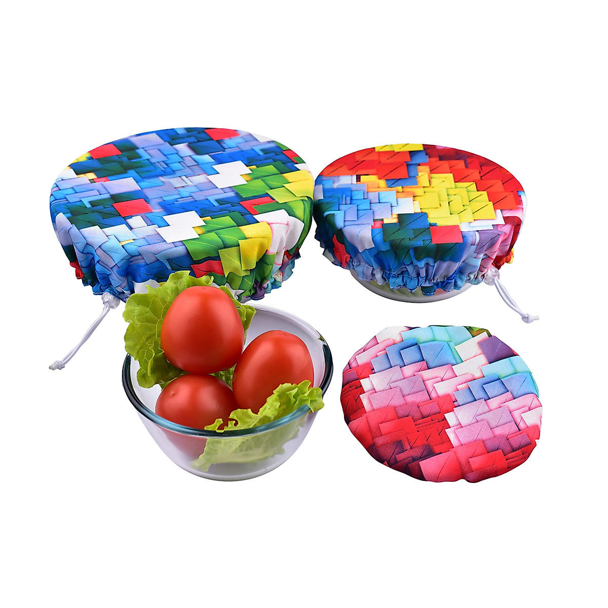 Handmade Reusable Cotton Fabric Bowl Covers - Two Layers of Fabric (Set of 3, Yellow plaid)