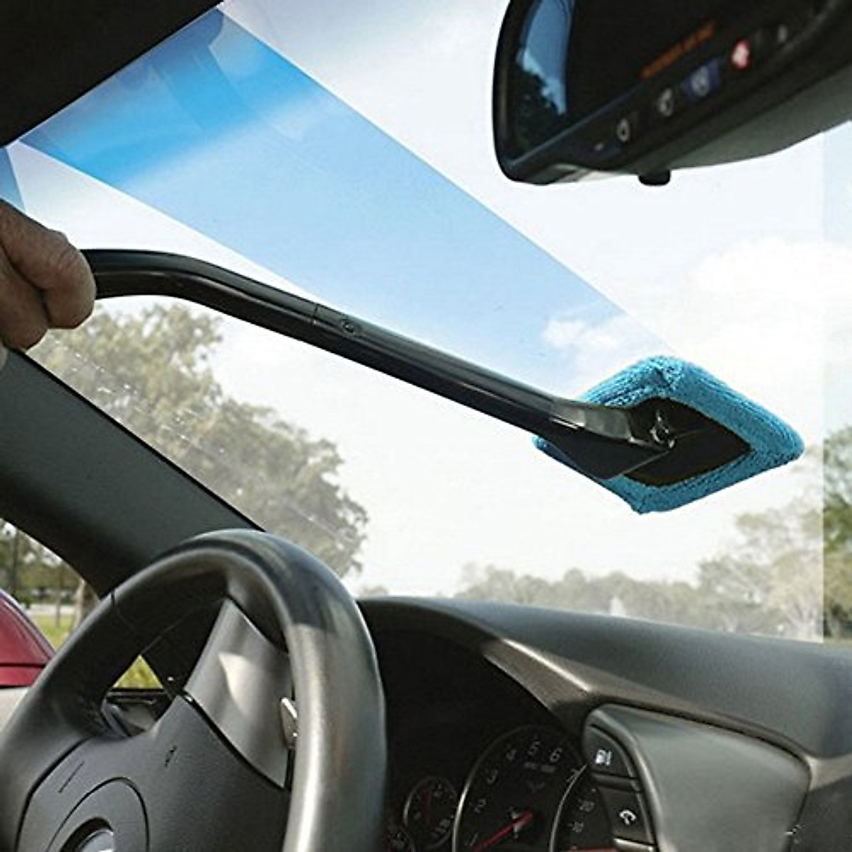 FULL WERK Microfiber Windshield Cleaner Multipurpose Microfiber Car Duster Windshield Cleaner Auto Glass Window Brush with Long Handle and Pivoting Head