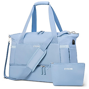 ETRONIK Gym Bag for Women, Personal Item Travel Bag with Shoes Compartment, Weekender Overnight Duffel Bag with Wet Pocket & USB Charging Port, Carry On Bag for Women, Travel, Gym, Weekend (Blue)