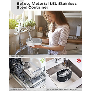 Electric Lunch Box Food Heater for Car Home Work, 12V 24V 110V 60W Faster Portable Food Warmer Heated Lunch Box for Adults, Removable 304 Stainless Steel Container 1.5L, Leak Proof, SS Fork & Spoon