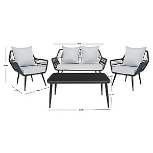 SAFAVIEH PAT9029A Outdoor Collection Elsbeth Black/Grey 4-Piece Conversation Patio Set