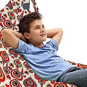 Lunarable Love Lounger Chair Bag, Retro Style Floral Love Flower Classic Ornamental Romance Happiness Theme, High Capacity Storage with Handle Container, Lounger Size, Mustard Cream Red