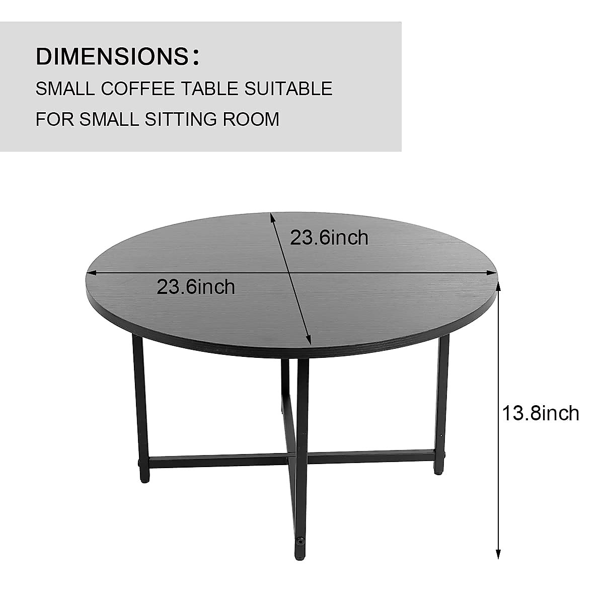 Round Coffee Table Modern Coffee Table Sofa Table Tea Table for Living Room, Office Desk, Balcony, Wood Desktop and Metal Legs,23.6inch Black