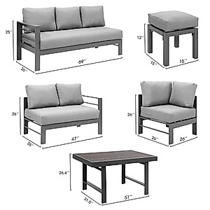 Wisteria Lane Aluminum Outdoor Patio Furniture Set, Metal Outside Patio Furniture Conversation Sets with Dining Table&2 Ottomans, Sectional Sofa Couch Seating Set with Cushion for Backyard