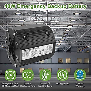 40W Emergency Backup Battery, EM 90 Minutes Emergency Backup Driver for UFO High Bay Lights, Output 170V DC, Input 100-347V AC