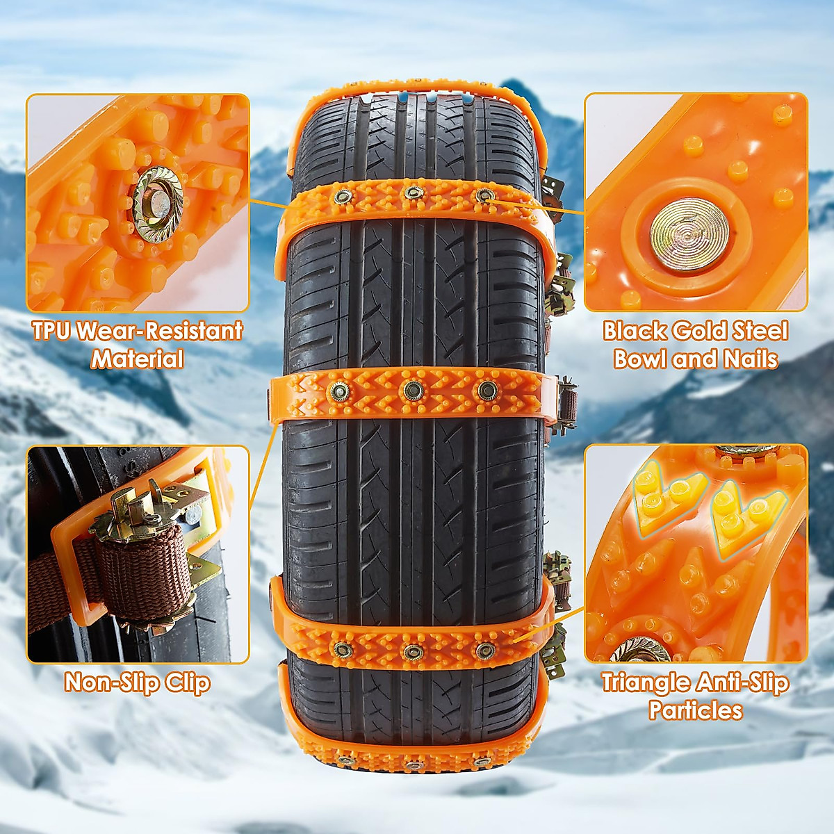 DEDC 10 PCS Car Snow Chains, Universal Fit Anti-Slip Car Chains,Winter Driving Security Chain, Emergency Thickening Anti Skid Snow Grips for SUV Car, Traction Mud Chain for Tire Width 7.2-11.6 Inches