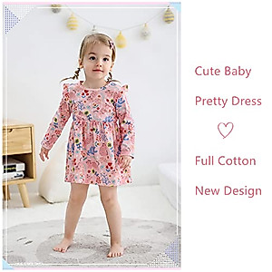 Toddler Girl Floral Cat Pink Dress Long Sleeve Baby Girl Cotton Fall Outfit(Cat/4T)