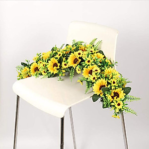 MGQ Artificial Sunflower Swag,27.6 Inch Rustic Artificial Floral Swag Decorative Swag with Sunflowers Green Leaves,Wedding Arch Flowers,Handmade Garland,Front Door Hanging Wreath for Home Garden Decor
