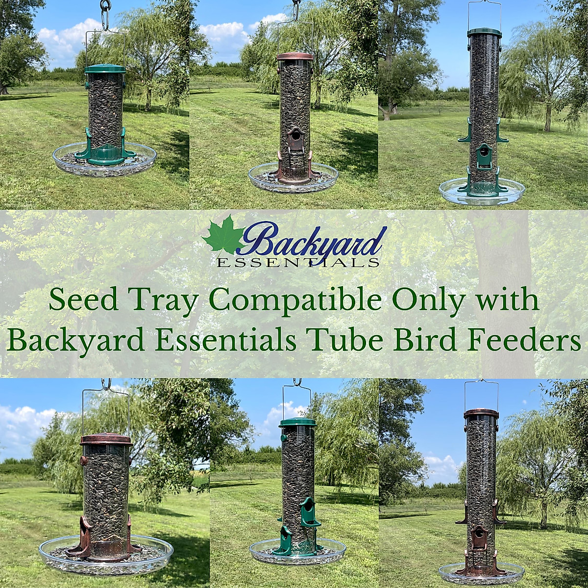 Backyard Essentials Plastic Bird Seed Tray Add-on Accessory - Compatible ONLY with Backyard Essentials Tube Bird Feeders - Screw-On Catcher Tray and Perch