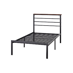 SHA CERLIN Twin Size Bed Frame with Headboard Shelf and Strong Metal Foundation, No Box Spring Needed, Brown