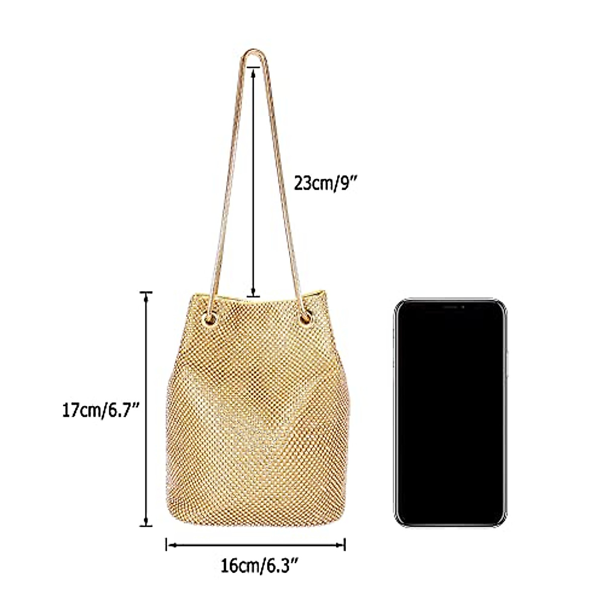 Rhinestone Evening Party Bags for Women Sparkly Gold Clutch Crystal Bucket Purse Wedding Purses Wallet Fancy Desinger Handbags Bing Glitter Shoulder Bags for Cocktail Prom Night Out Small Tote Bag