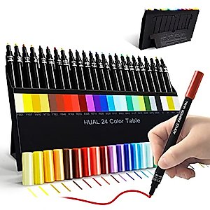 HUAL 24-Colors Acrylic Paint Pens for Rock Paintings, Wood, Ceramics, Glass, Metal, Canvas, Fabric, DIY Craft Making Supplies, Waterborne Acrylic Paint Markers Pen Set Fine Point Pens