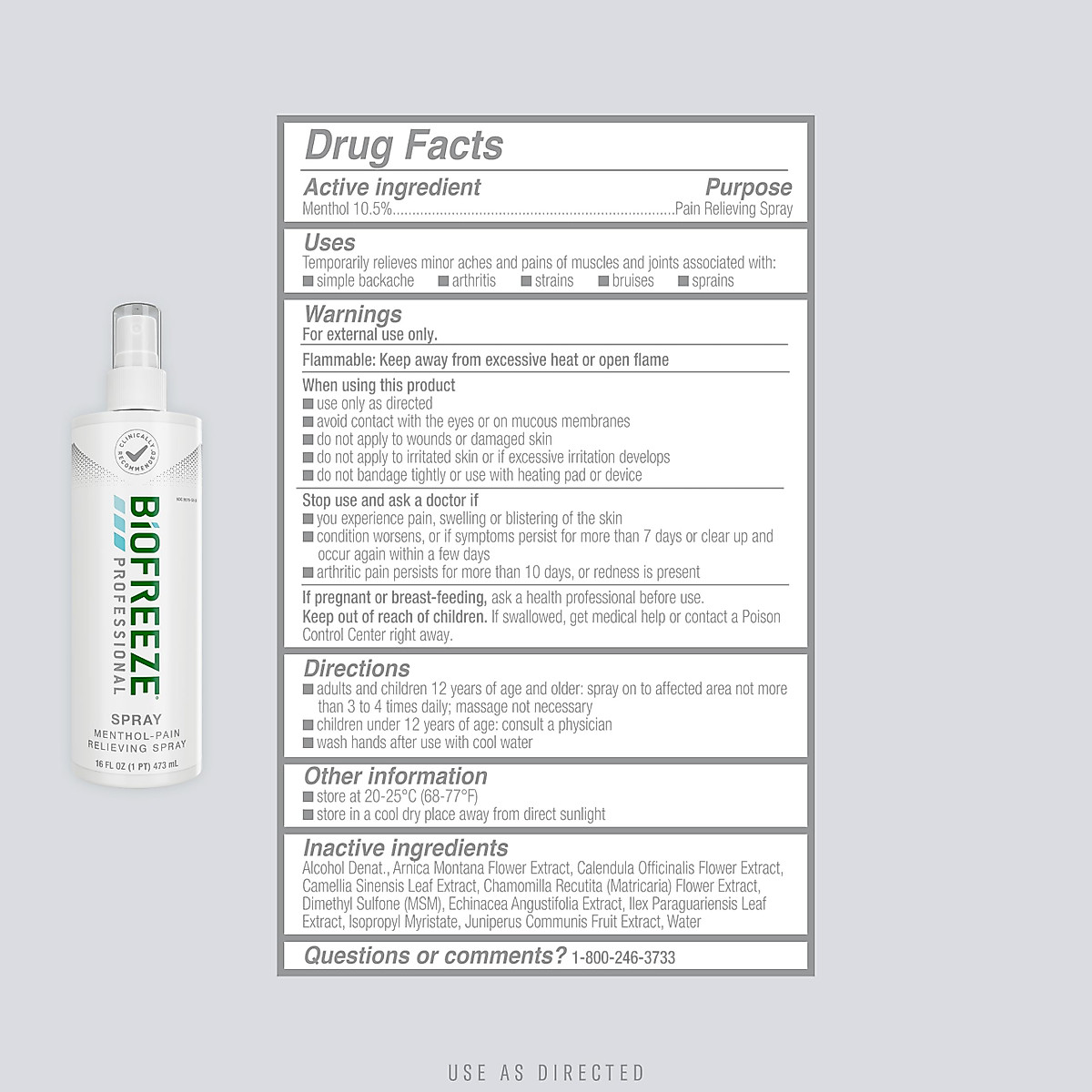 Biofreeze Professional Spray Menthol 16 FL OZ Colorless Pain Relieving Spray For Pain Relief Of Sore Muscles, Arthritis, Backache, And Joint Pain (Packaging May Vary)