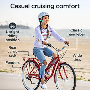 Schwinn Sanctuary 7 Comfort Beach Cruiser Bike for Adult Women Men, 7-Speed Drivetrain in Retro-Styled 17-Inch Steel Step-Through Frame, 26-Inch Wheels, With Front & Rear Fenders, Rear Cargo Rack