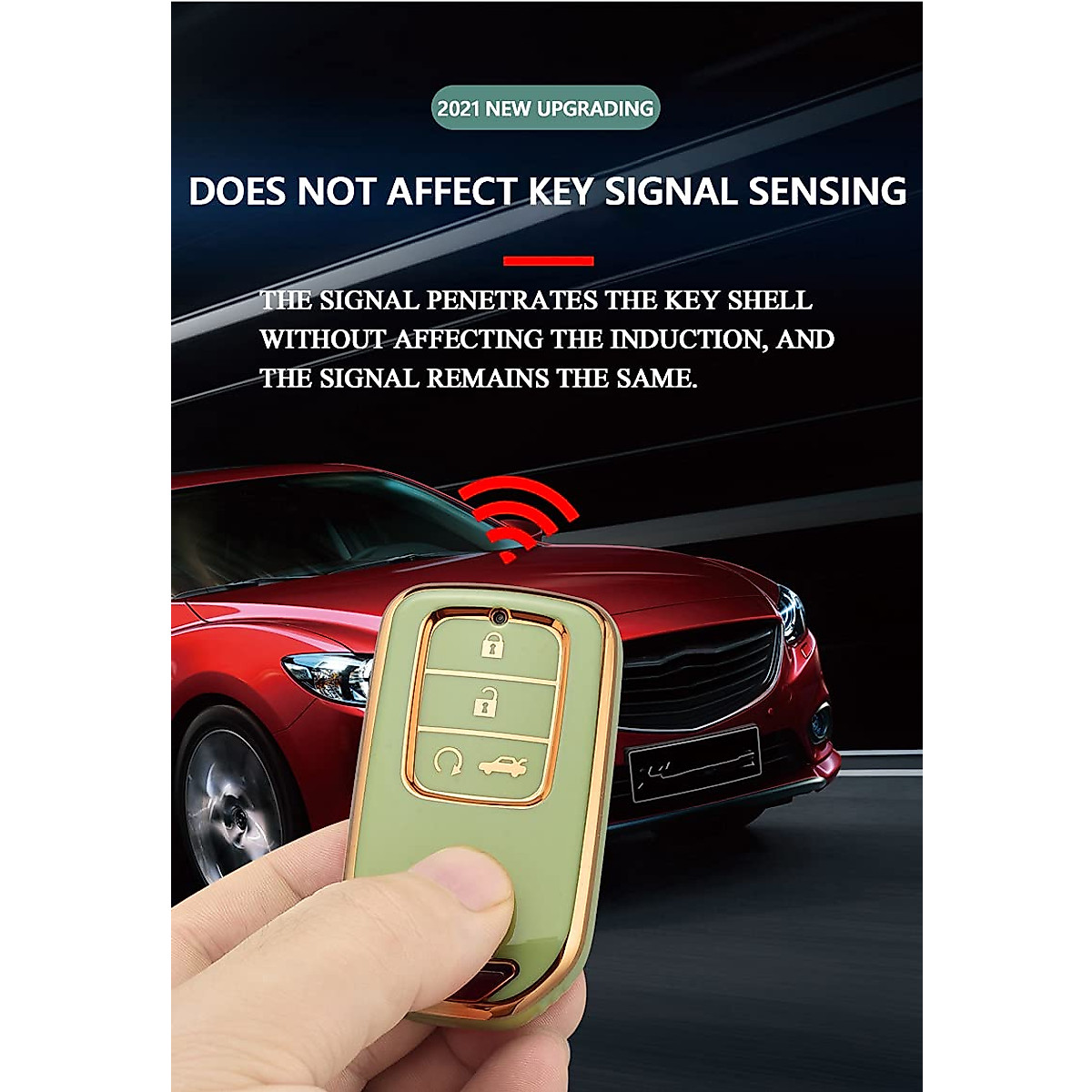 SANRILY Soft TPU Golden-edge 6 Button Key Fob Cover for Honda Odyssey Freed Elysion Keyless Full Protection Key Fob Case with Leather Keychain Beige