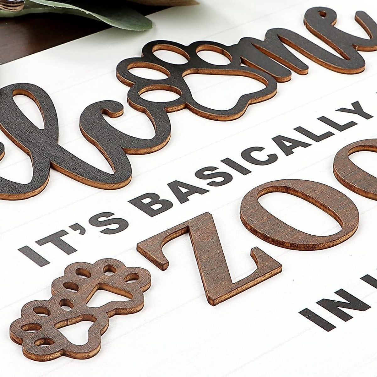 TOARTi 3D Rustic Humorous Front Door Welcome Sign, It's Basically A Zoo In Here, Funny Pet Lover Home Porch Wall Decor, 11.8''x11.8'' Wooden Sign with Black Letters & Bow-knot Wreath