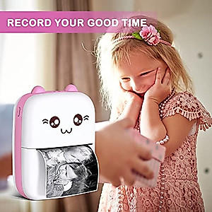 Mini Printer Portable, Pocket Thermal Printer, Inkless Printers for iOS and Android with 7 Rolls of Printing Paper in for Photos, Office Receipts, QR Codes, Labels, Notes(Pink)