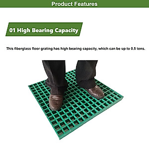 Banfluxion 22.6"x22.6" Fiberglass Floor Grating FRP Grating 0.5 tons Bearing Capacity Green 1.5" Thickness