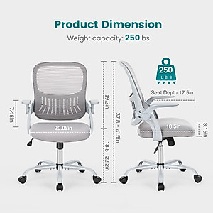 SMUG Home Office Desk Chair, Ergonomic Computer Managerial Executive Chairs Mid-Back Work Swivel Task Chairs with Wheels, Lumbar Support, Comfy Flip-up Armrest for Gaming, Study, Student