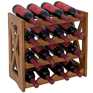NHZ Wine Rack freestanding Floor, Wooden Wine Rack, Sturdy and Durable Wine Storage Cabinet Shelf, Wine Racks Countertop - 4 Tiers 16 Bottle Wine Holder for Kitchen, Pantry, Cellar.