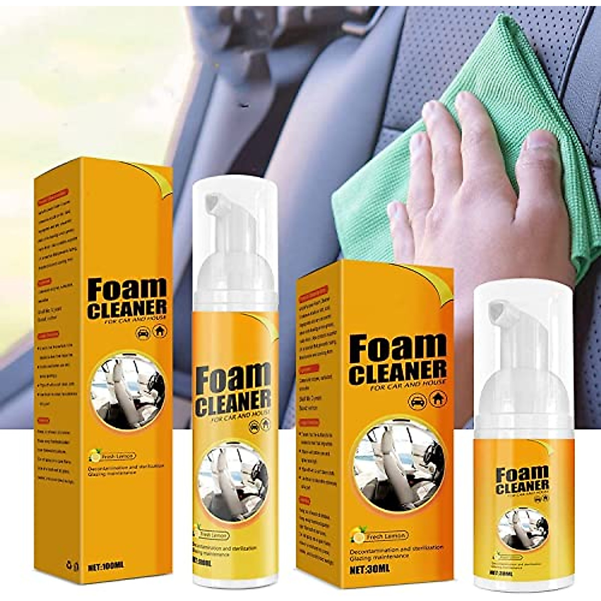 DENGWANG Amplesunshine Foam Cleaner, Amplesunshine Powerful Stain Removal Kit, Foam Cleaner for Car and House Lemon Flavor, Strong Decontamination Cleaners Spray for Kitchen (30ml, 3pcs)
