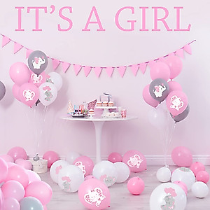 Aoriher 45 Pieces Elephant Balloon 12 Inch Baby Shower Elephant Balloon for Baby Boy Girl Gender Reveal Elephant Animal Themed Birthday Party Supplies Indoor Outdoor Decor (Pink, Gray, White)