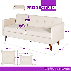 TYBOATLE 65 inch Loveseat Sofa w/ 2 USB Charging Ports, Modern Fabric Upholstered Couches w/Button Tufted Seat Cushion, 2 Seater Couches for Living Room, Apartment, Bedroom (Cream Beige)