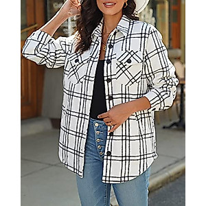 luvamia Womens Coats And Jackets Long Shacket Jacket Women Jacket For Women Office Oversized Quilted Utility Jacket For Women Beige Shirts For Women Beige Jacket For Women Black White Plaid Size Small