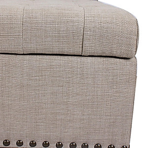 Adeco Rectangular Storage Ottoman Tufted Lift Top Bench Footstool with Sturdy Legs (Beige-2)