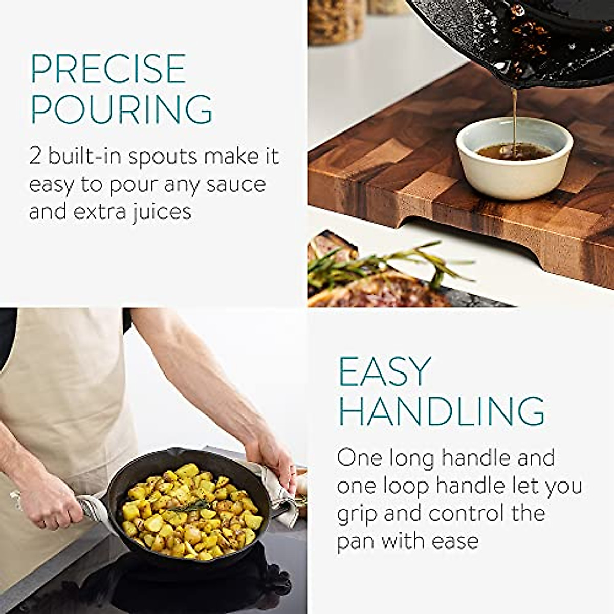 Navaris Cast Iron Skillet - 10 inch Cast Iron Pan - Seasoned Cookware for Frying, Cooking, Oven, Stove Top, Camping