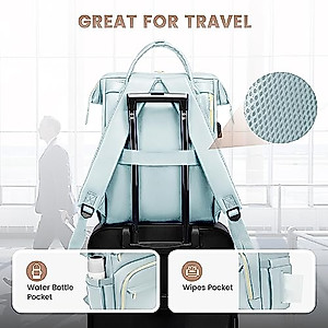 LOVEVOOK Leather Laptop Backpack for Women 15.6 inch,Travel Backpack Purse Nurse Teacher Backpack Computer Laptop Bag,Professional College Business Work Bags Carry On Backpack with USB Port,Pink Blue