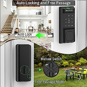 Secustone Smart Lock - Fingerprint Door Lock - Keyless Entry Door Lock - Smart Deadbolt Lock for Front Door with 2 Backup Keys, Door Lock with Keypad - 5 in 1 Auto Lock - Black