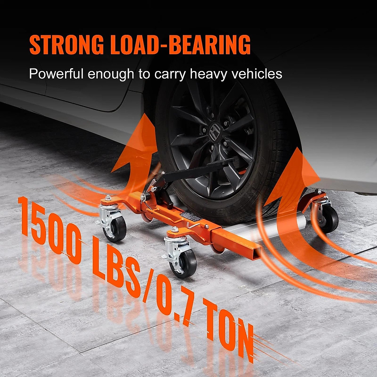 ECILKUC Wheel Dolly - Single Car Skate, Heavy-Duty Vehicle Positioning with Ratcheting Foot Pedal, 1500 lbs Capacity Tire Skate for Cars, Trucks, RVs, and Trailers, Orange