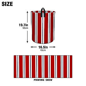 Waterproof Foldable Laundry Hamper with Handles Nautical Blue Red White Striped Round Dirty Clothes Laundry Basket Storage Bin Organizer for Toy Collection