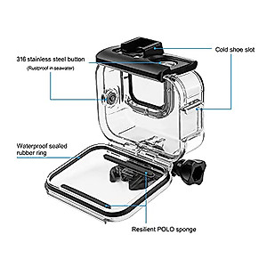 SOONSUN Waterproof Case for GoPro Hero 11 Black/Hero 10 Black/Hero 9 Black, 60M Underwater Protective Dive Housing Case with Cold Shoe Mount Adapter for GoPro Hero 11 10 9 Black Action Camera