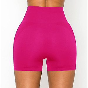 ALWAYS Women's Seamless Biker Shorts - High Waisted Yoga Running Athletic Workout Short Pants Fuchsia Medium