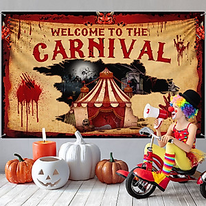 Halloween Circus Backdrop Creepy Carnival Party Decoration Horror Theme Welcome to The Carnival Background for Photo Booth Halloween Birthday Indoor Outdoor Party Supplies, 43.3 x 72.8 Inches