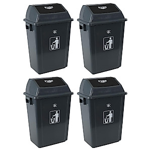 Tyminin 13 Gallon Plastic Swing Lid Trash Can, Outdoor Garbage Can, Grey, 4 Pack